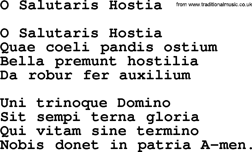 Catholic Hymns, Song: O Salutaris Hostia - lyrics and PDF Catholic Hymns, Song: O Salutaris Hostia - lyrics and PDF