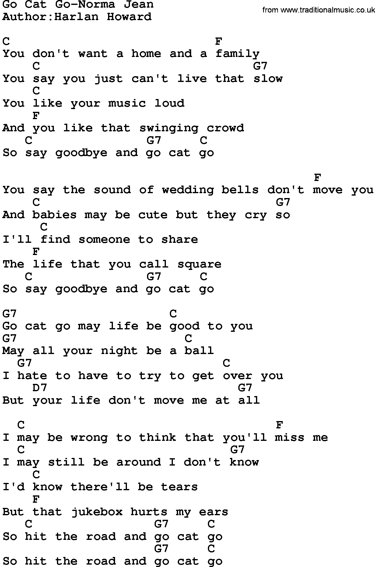Country Music:Go Cat Go-Norma Jean Lyrics and Chords