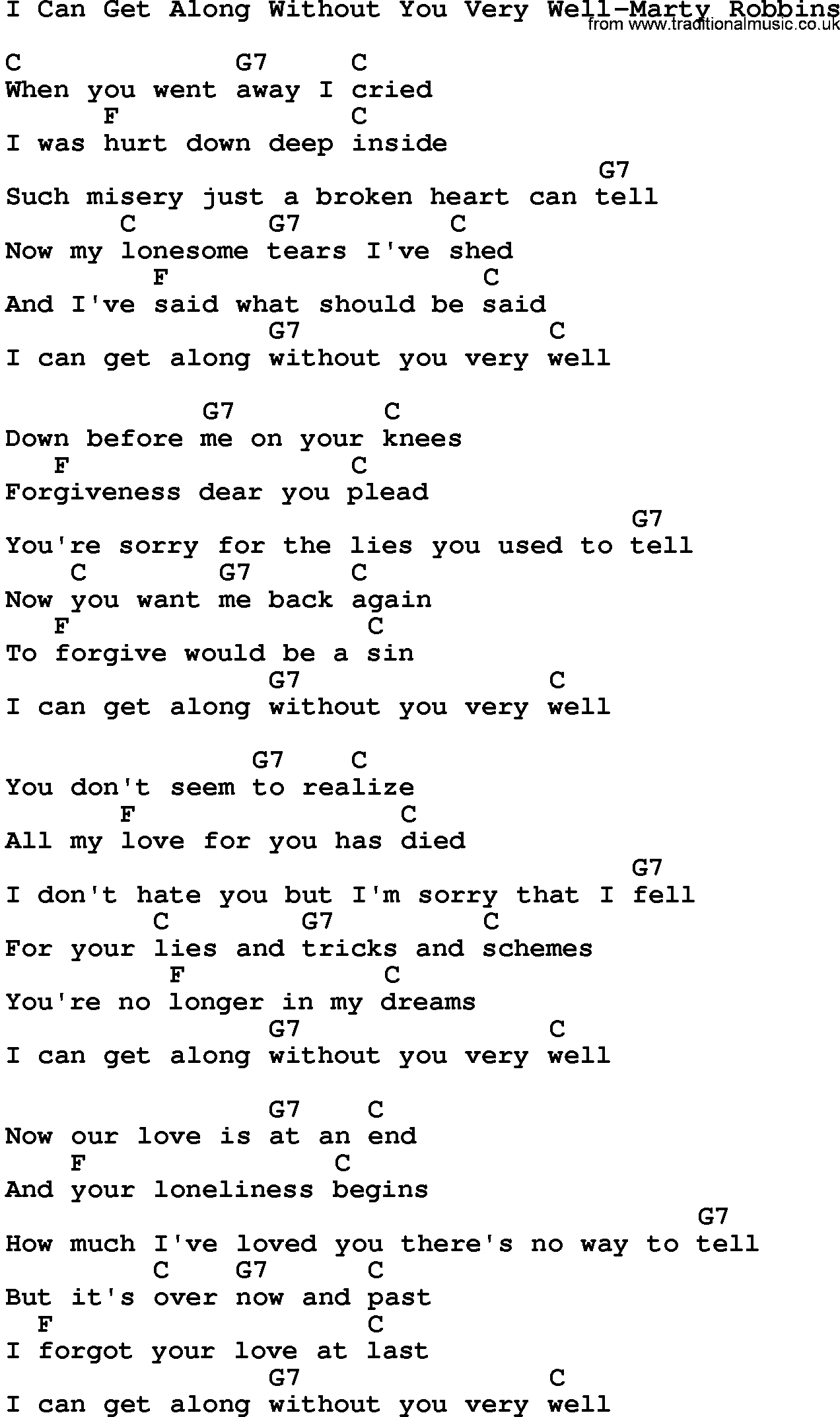 Country Music:I Can Get Along Without You Very Well-Marty Robbins ...