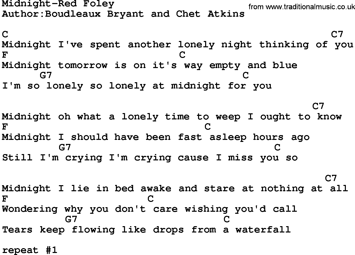 Country Music:Midnight-Red Foley Lyrics and Chords