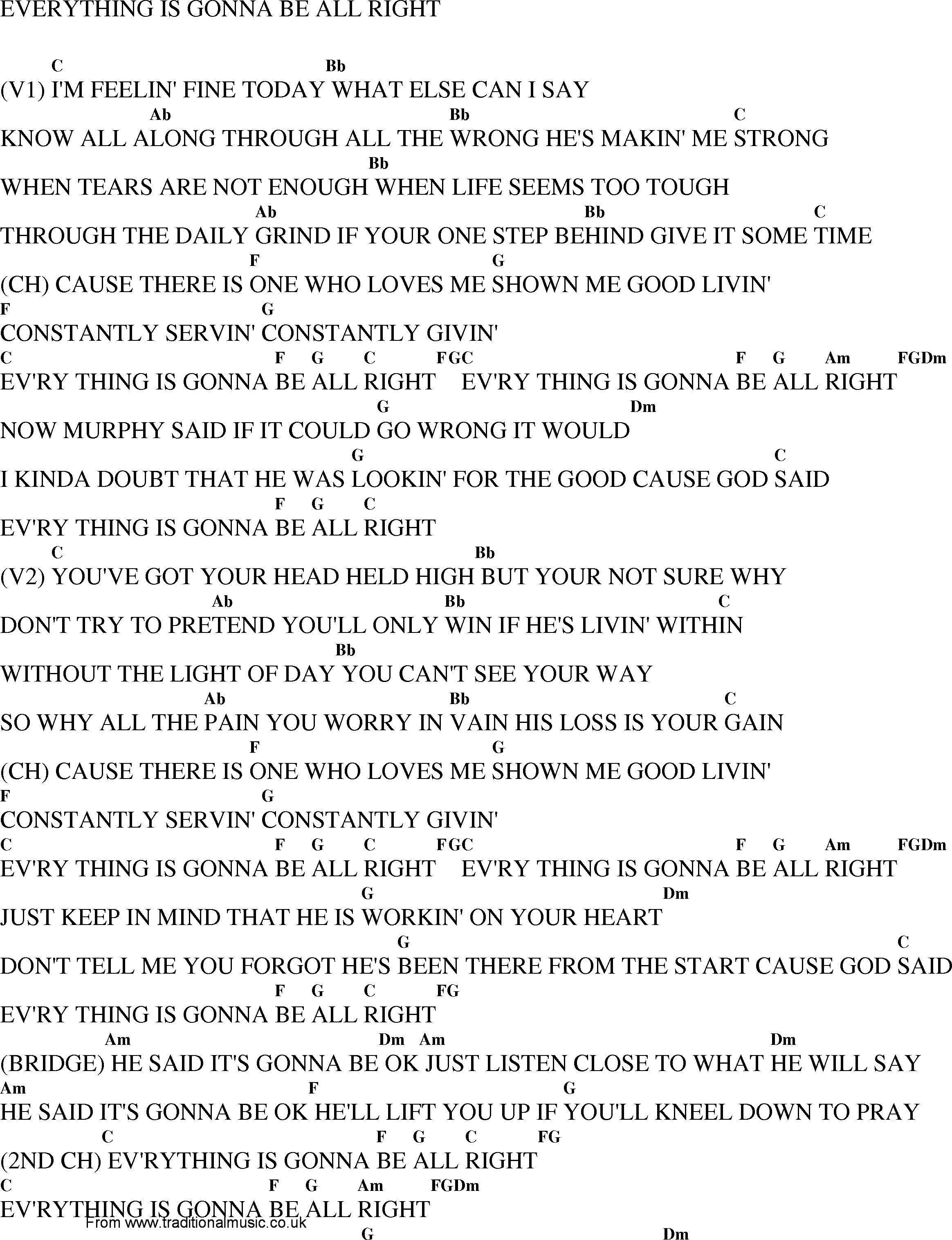 Christian Gospel Worship Song Lyrics with Chords - Everything Is Gonna ...