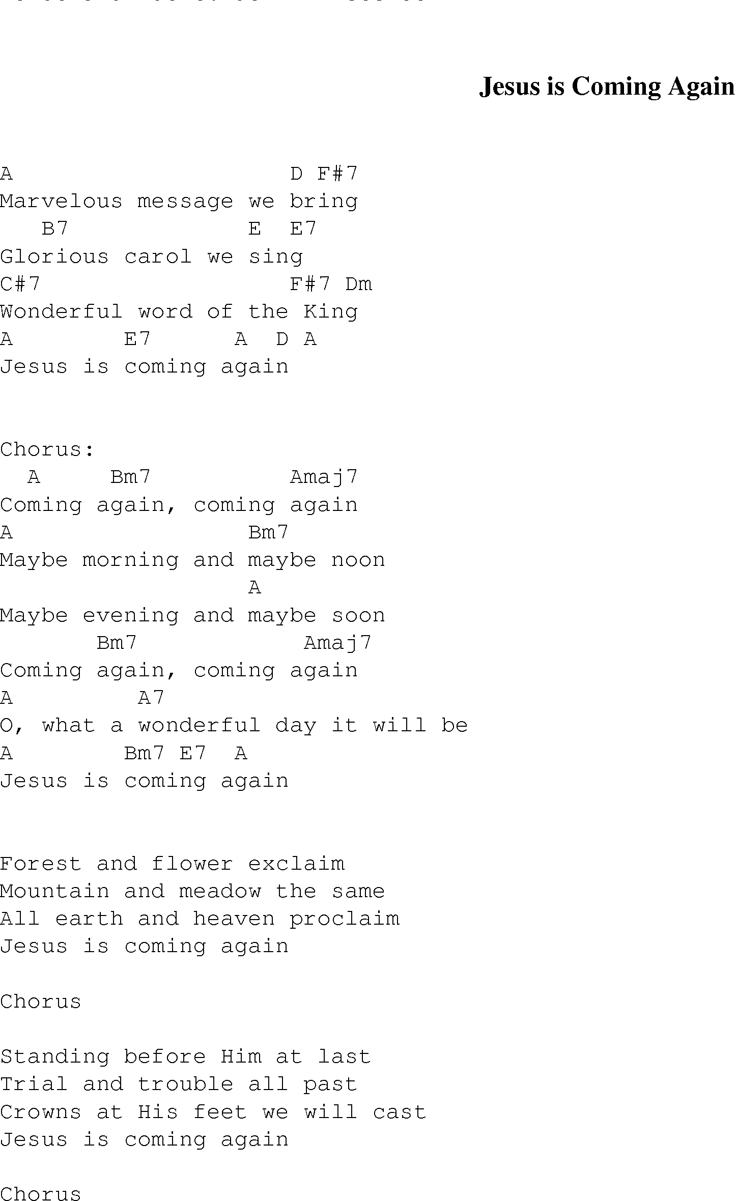 Gospel Songs With Chords - Jesus is Coming Again - Christian Gospel ...
