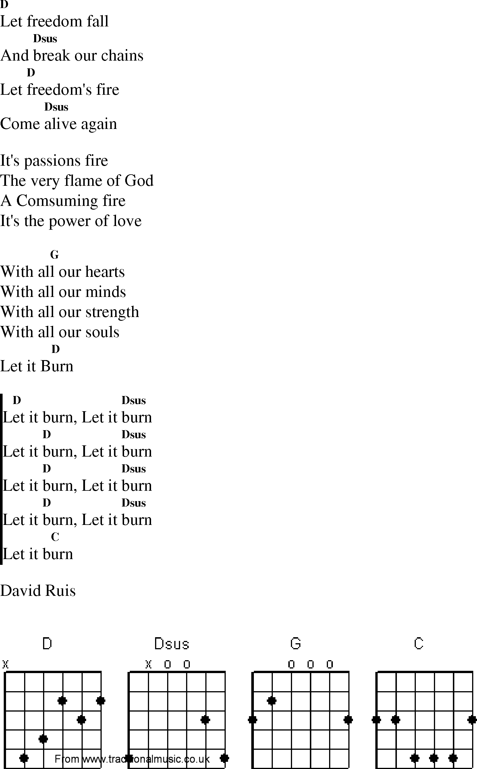 Christian Gospel Worship Song Lyrics with Chords - Let It Burn