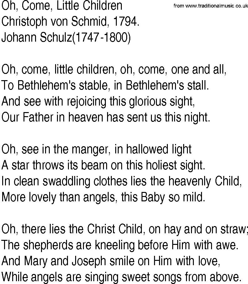 Hymn and Gospel Song Lyrics for Oh, Come, Little Children by Christoph ...