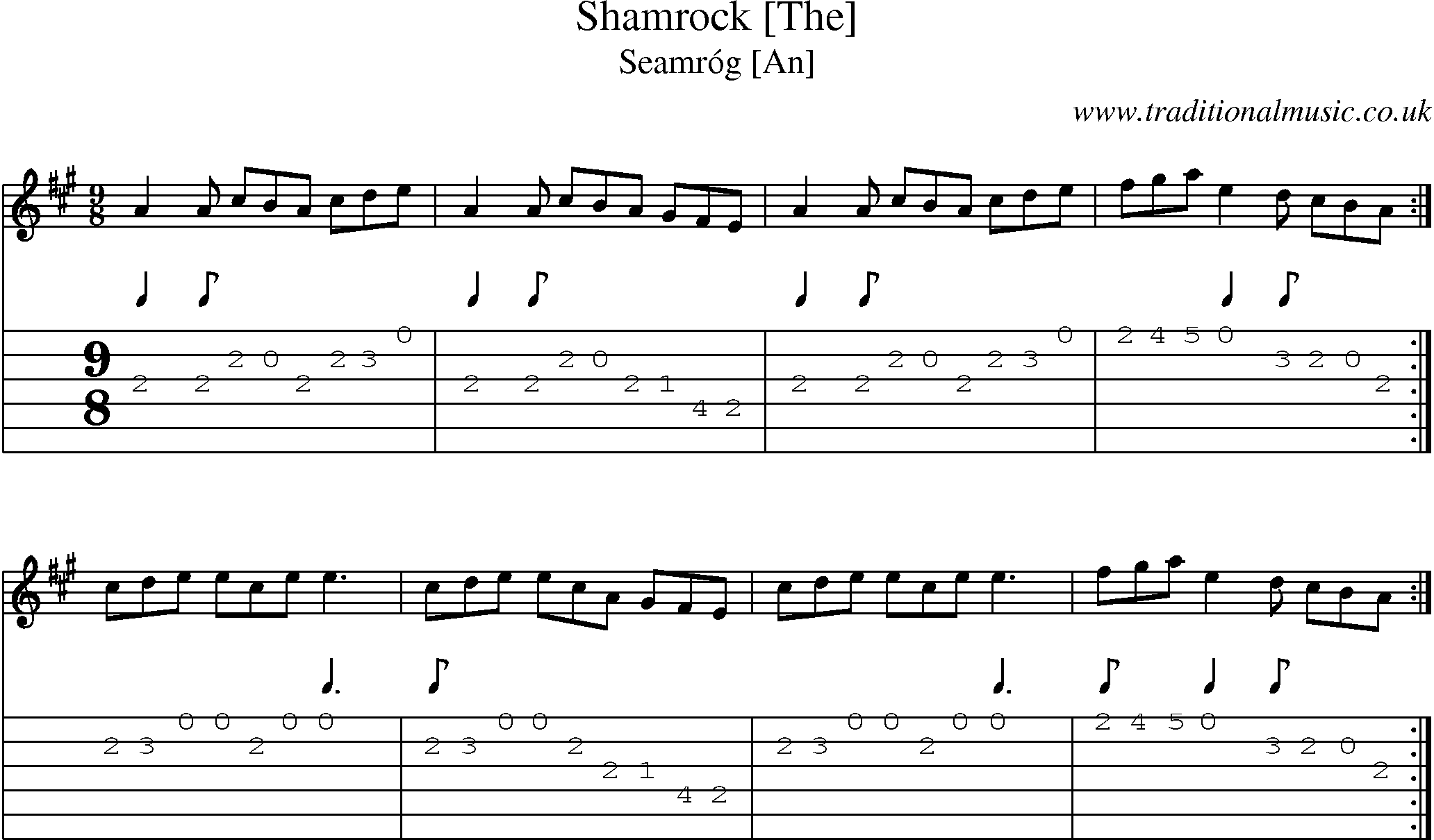 Irish Music Tune: Shamrock with Guitar Tab, Sheetmusic, Midi, Mp3 and PDF