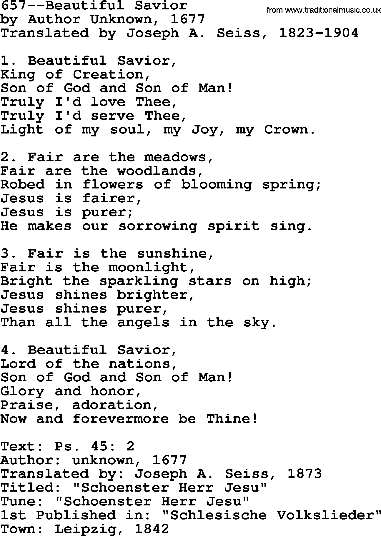 Lutheran Hymns, Song:657--Beautiful Savior - lyrics and PDF Lutheran Hymns, Song:657--Beautiful Savior - lyrics and PDF