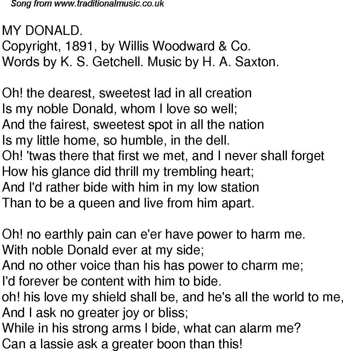 Old Time Song Lyrics for 35 My Donald