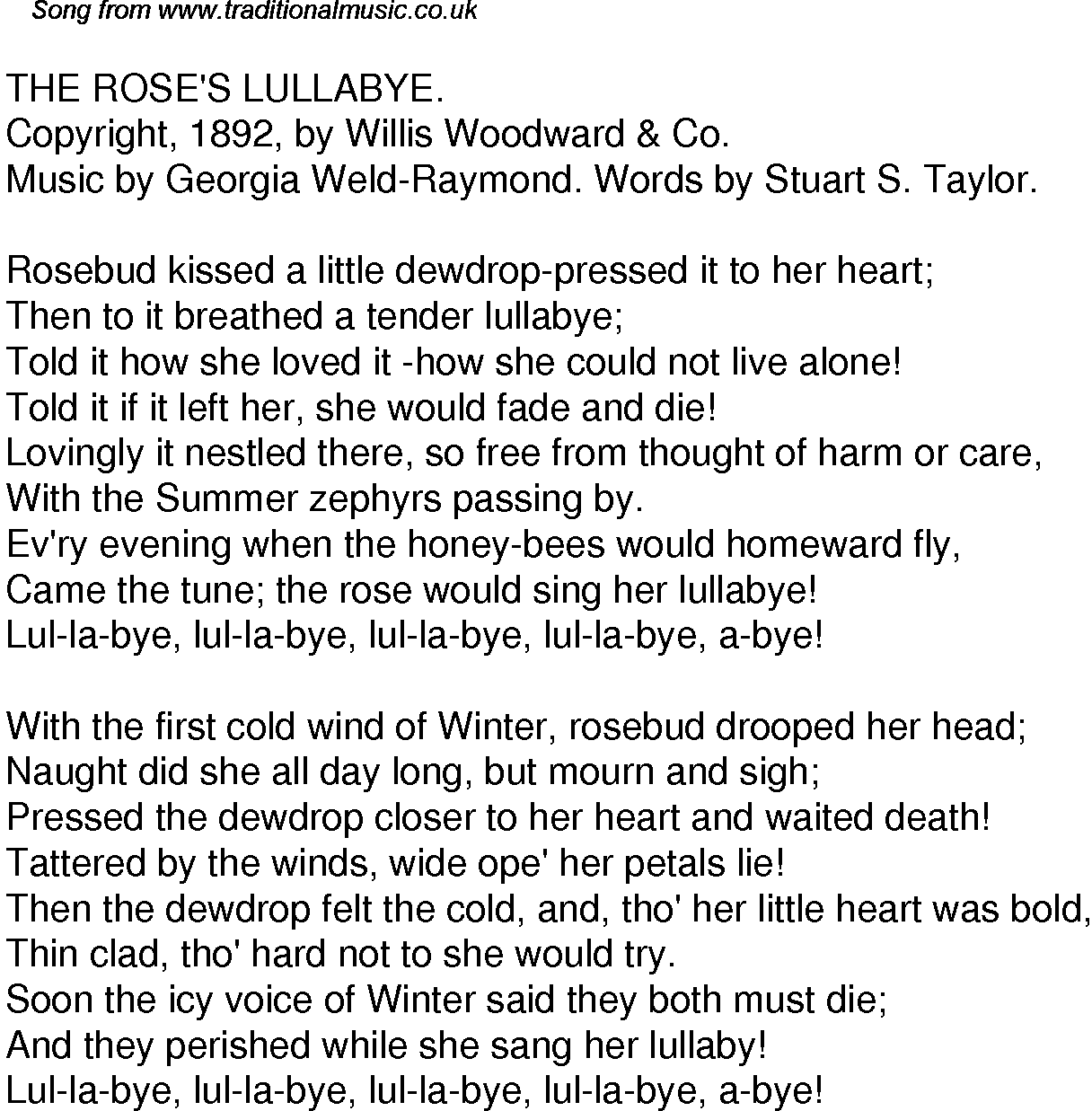 Old Time Song Lyrics for 37 The Roses Lullabye