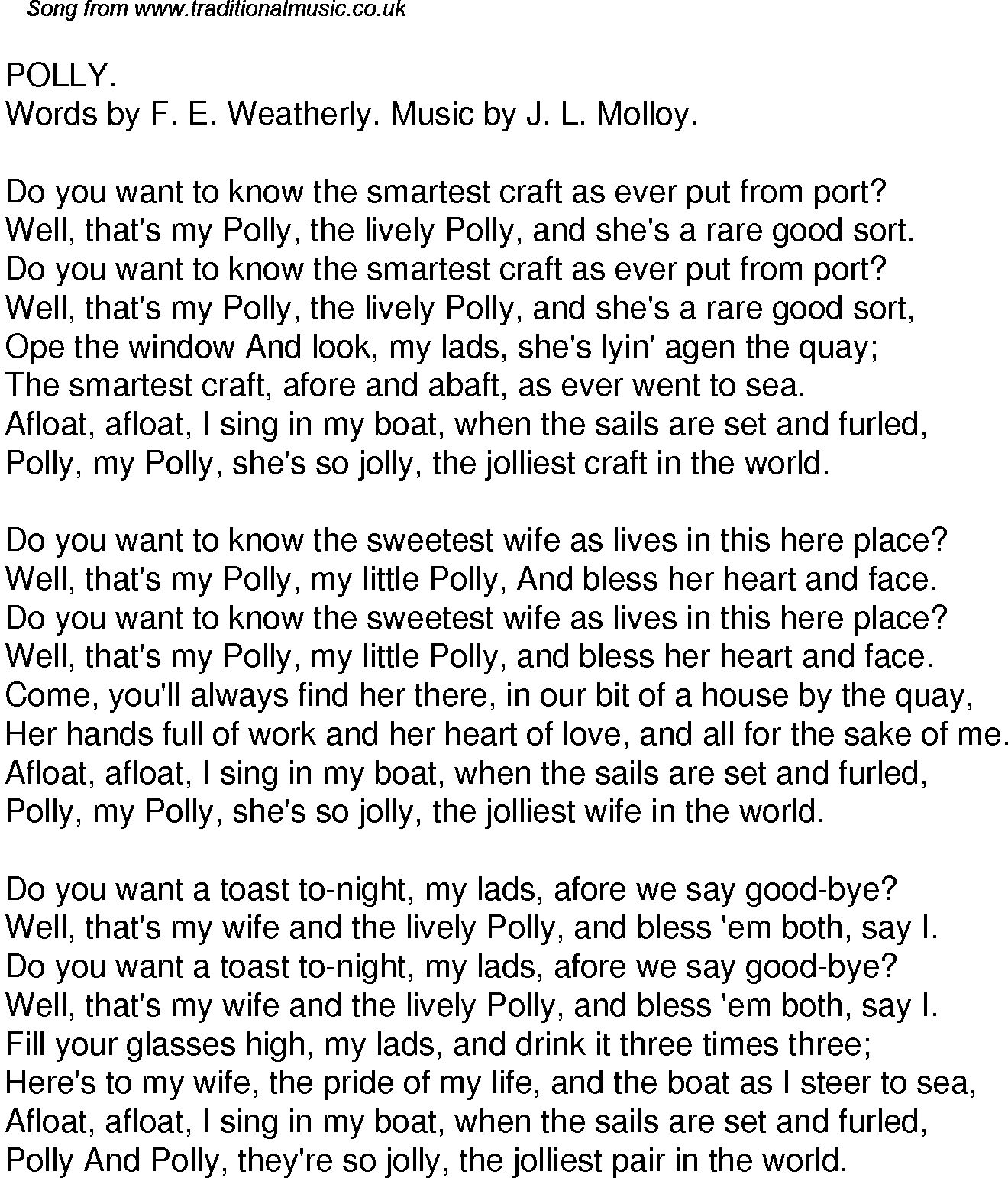 Old Time Song Lyrics for 40 Polly