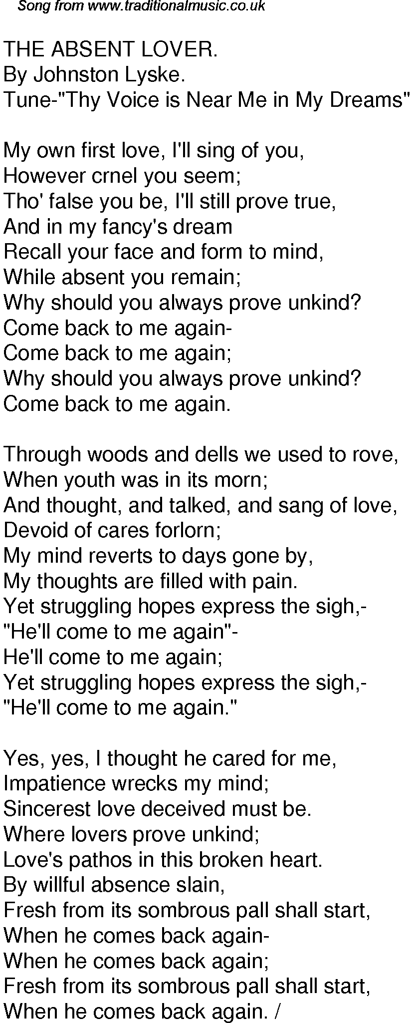 Old Time Song Lyrics for 41 The Absent Lover