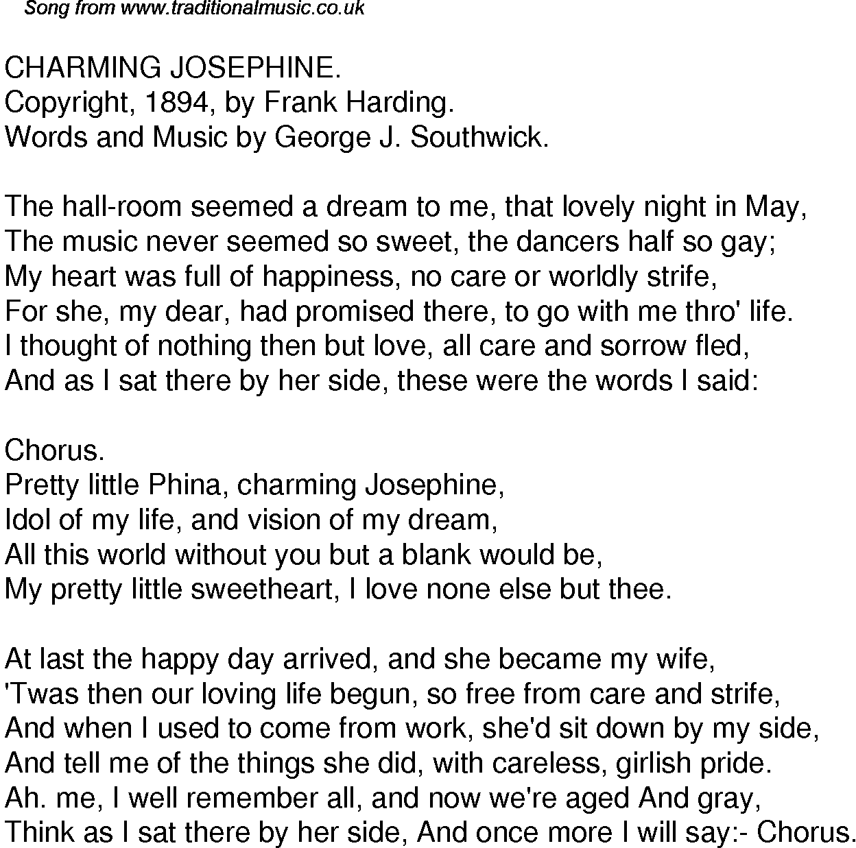 Old Time Song Lyrics for 44 Charming Josephine