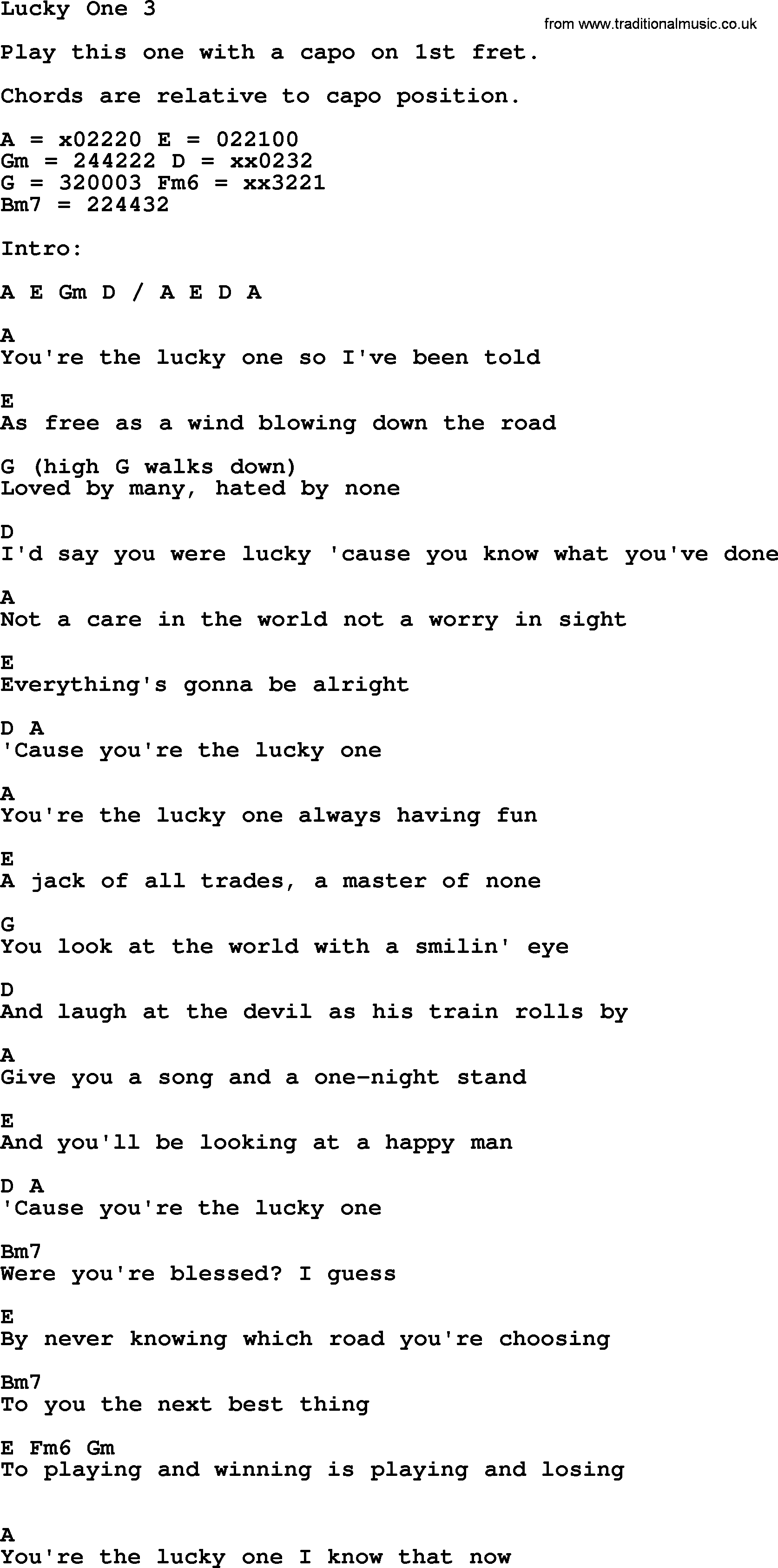 Lucky One 3 - Bluegrass lyrics with chords