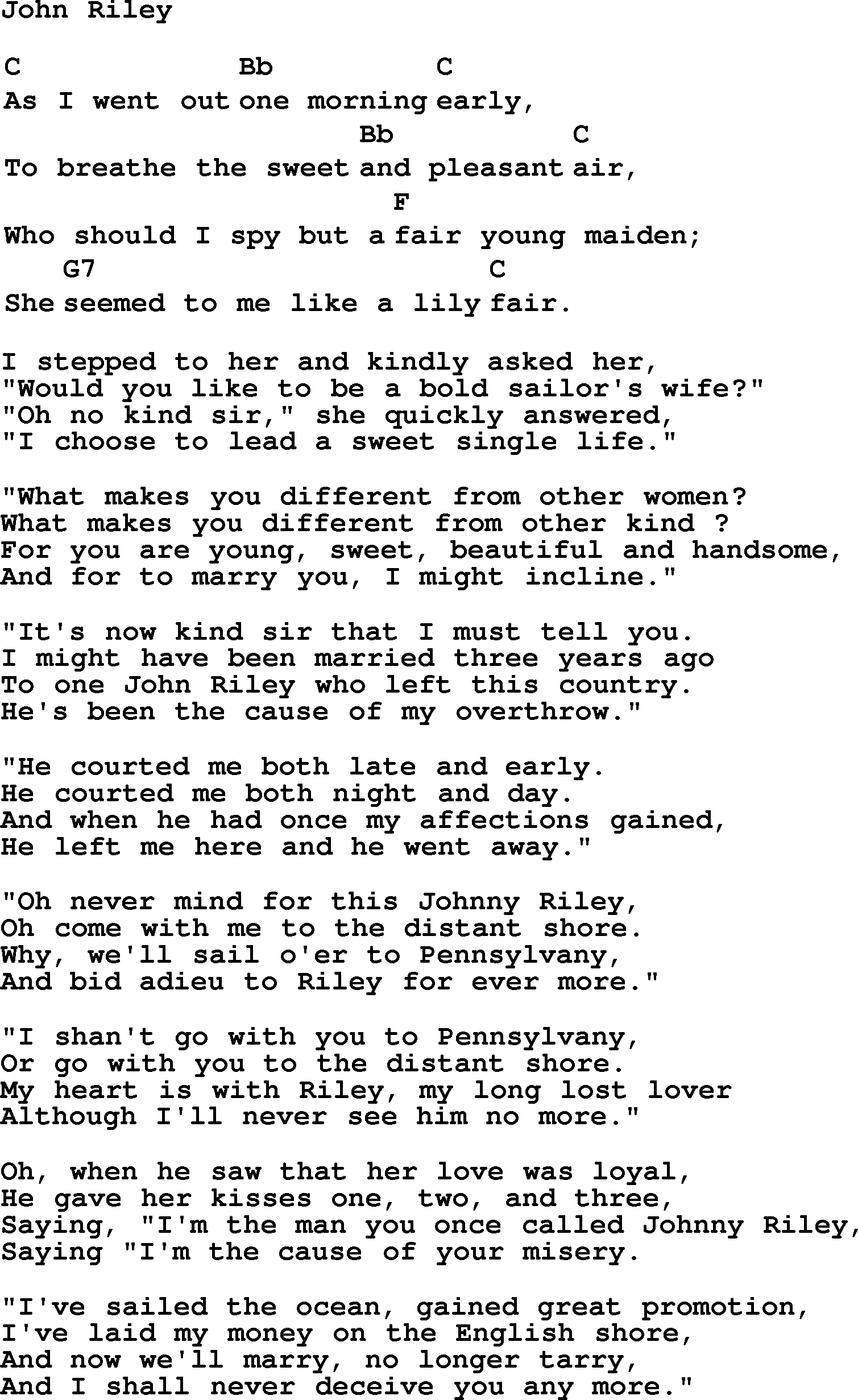 Top 1000 Folk and Old Time Songs Collection: John Riley - Lyrics with ...